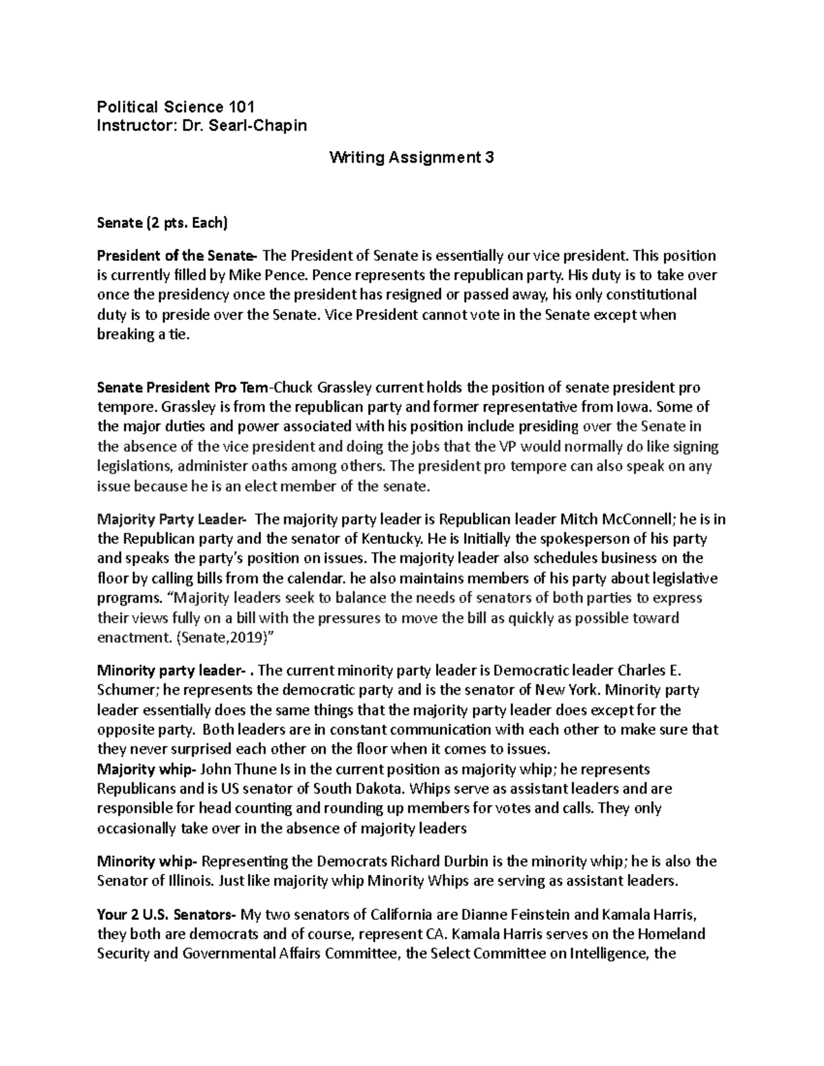 PS101 Writing Assignment 3 - Grade A - Political Science 101 Instructor ...