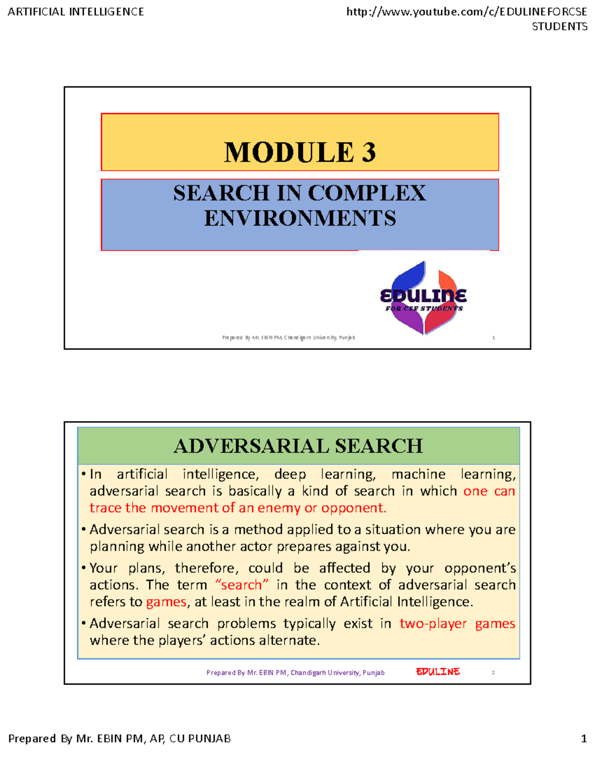 Module 3 artificial intelligence - STUDENTS MODULE 3 SEARCH IN COMPLEX ...