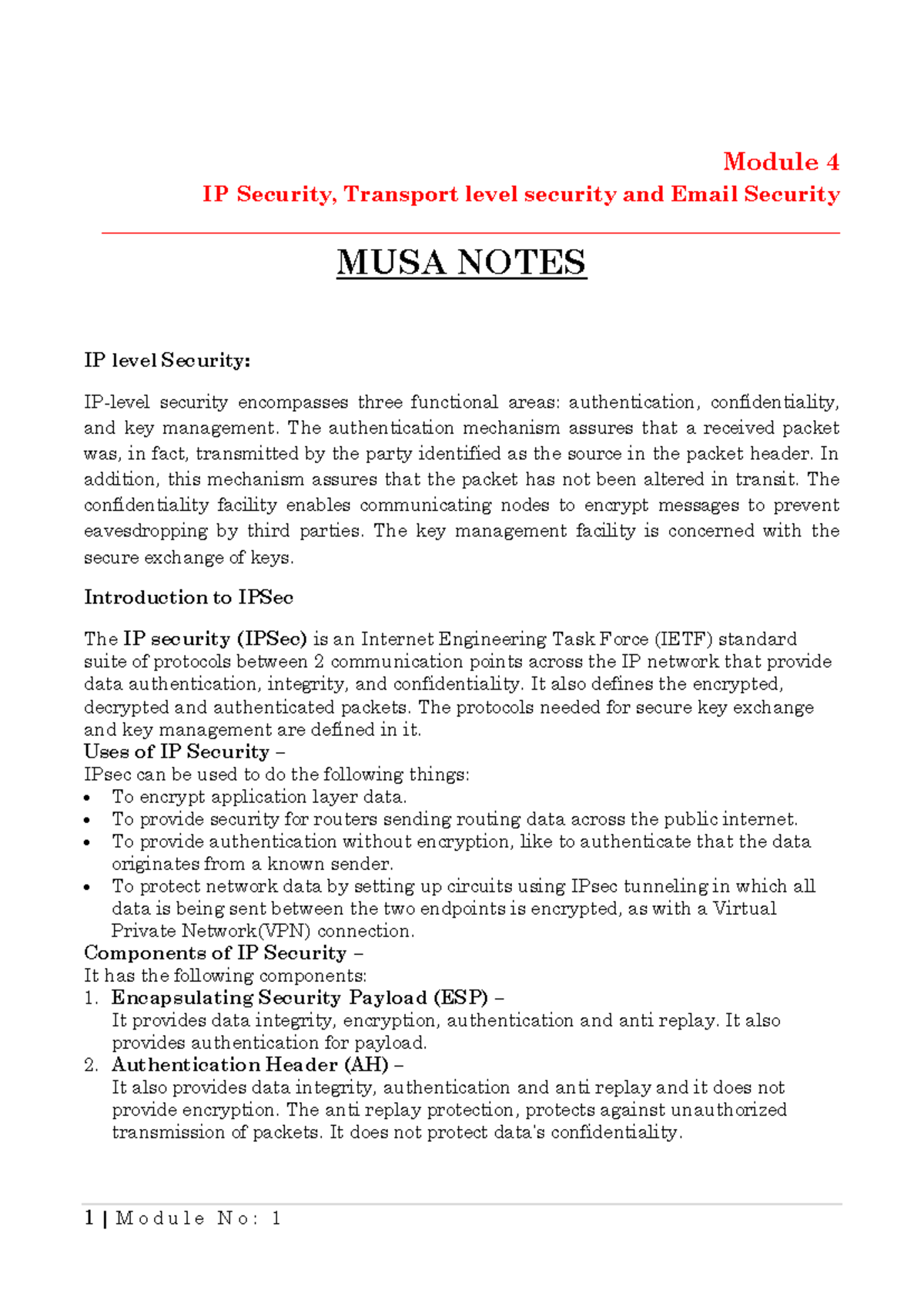 Module 4 Computer Network And Security Module 4 Ip Security Transport Level Security And