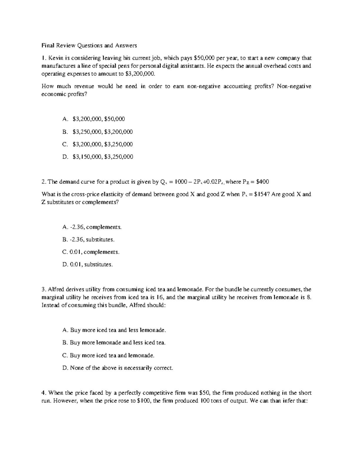Managerial Economics Final Review Questions Answers - BSP1703 - NUS ...