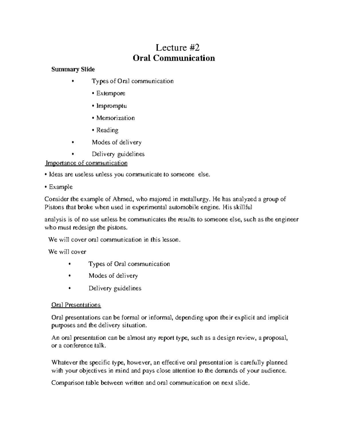 Lec2 USEFUL Lecture Oral Communication Summary Slide Types Of Oral lec2-useful-lecture-oral-communication-summary-slide-types-of-oral