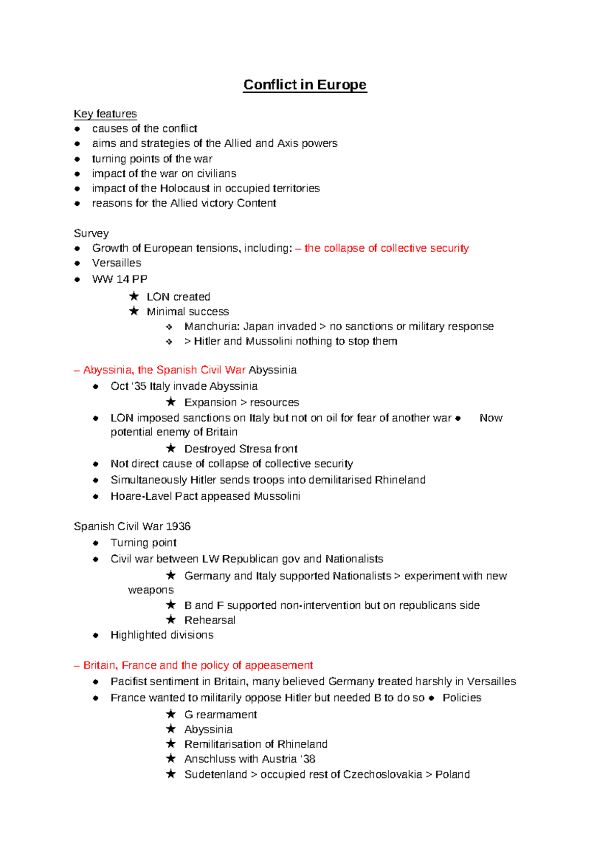 Conflict in Europe Final - Conflict in Europe Key features causes of ...