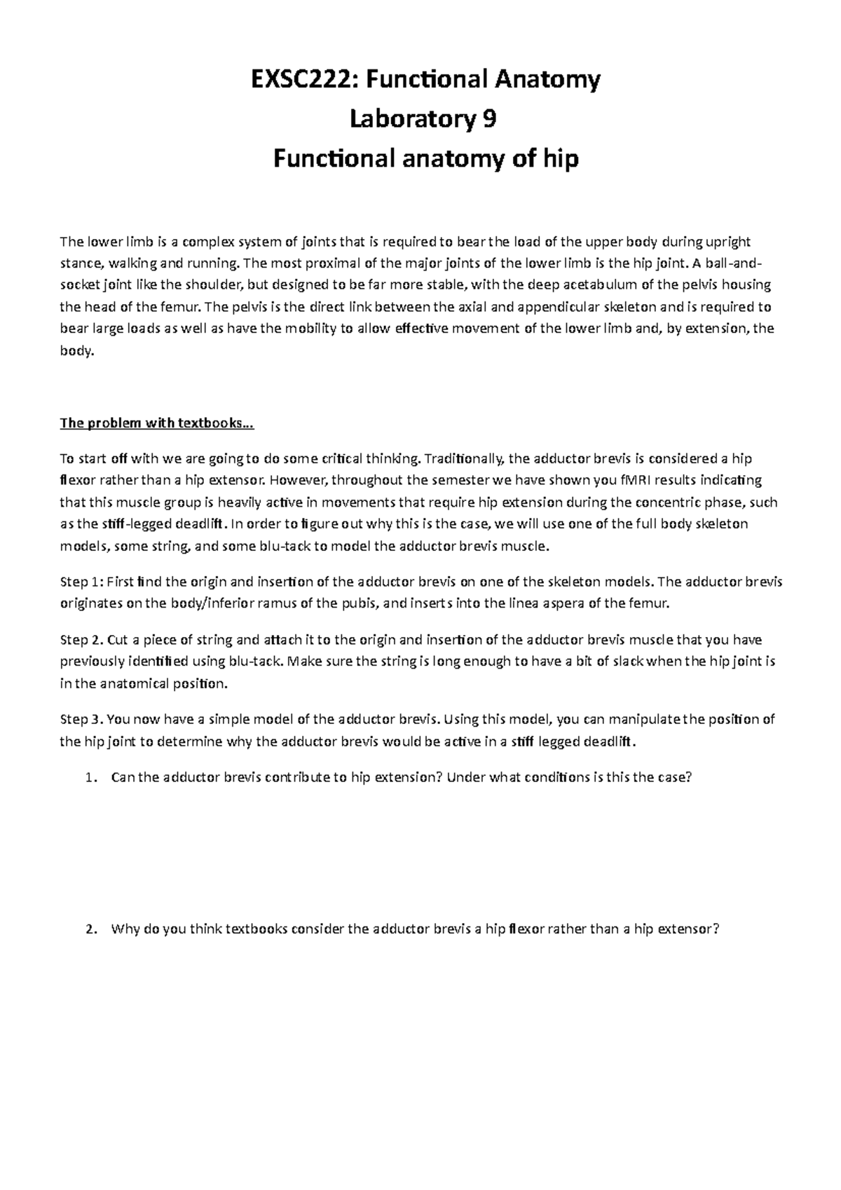 EXSC222 Lab 9 - Functional anatomy of the hip - EXSC222: Functional ...