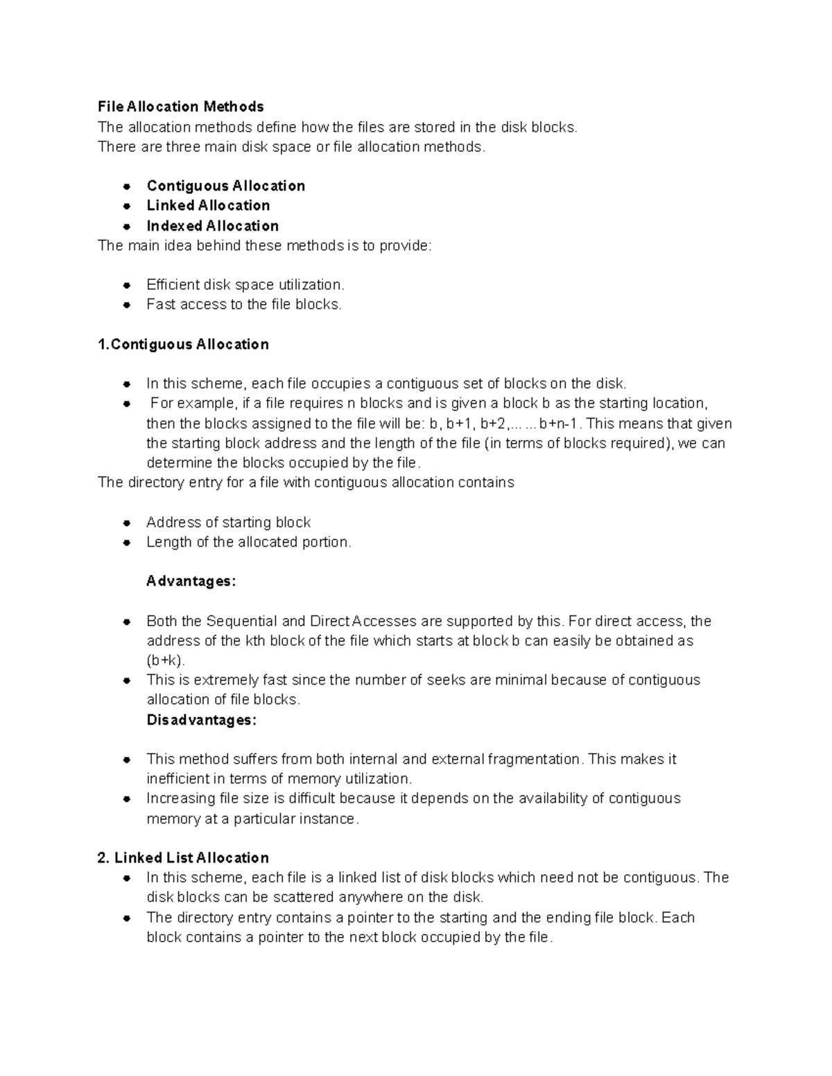 File Allocation Methods There Are Three Main Disk Space Or File Allocation Methods Contiguous