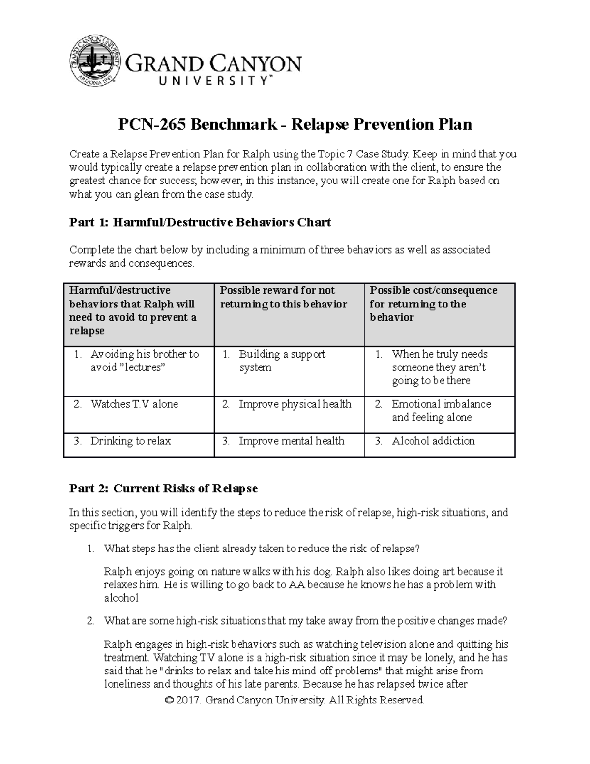 Relapse prevention plan - Keep in mind that you would typically create ...