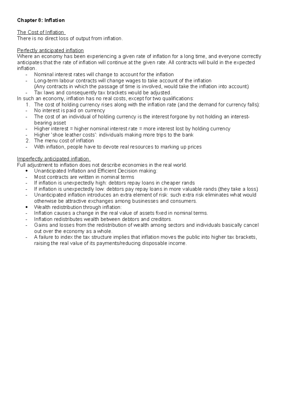Chapter 8 - complete - Summary Economics - Chapter 8: Inflation The ...