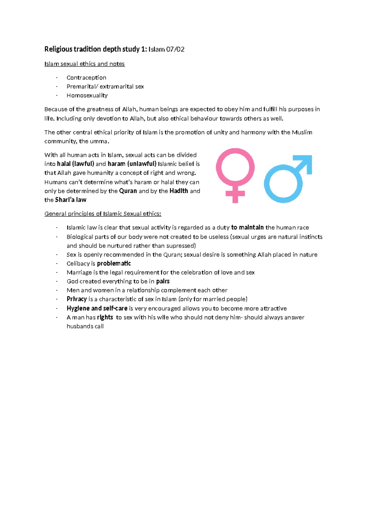 SOR Islam sexual ethics - Religious tradition depth study 1: Islam 07 ...