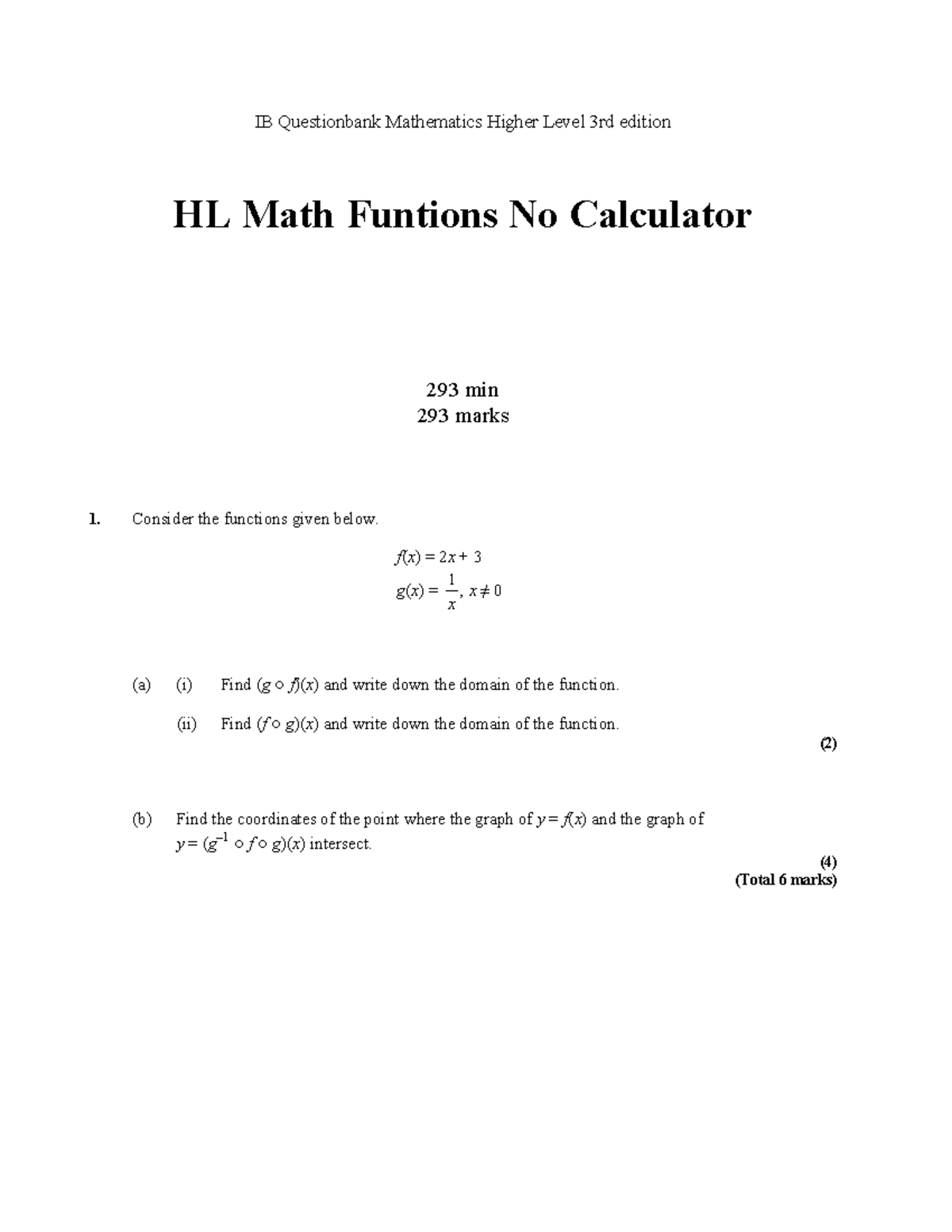 HL Math Functions No calculator - IB Questionbank Mathematics Higher ...