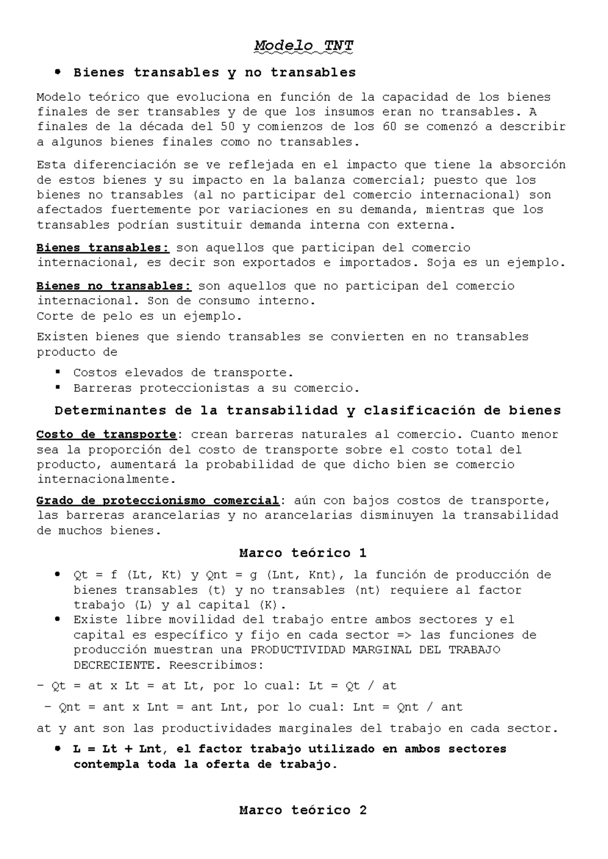Modelo TNT - Modelo TNT Bienes transables y no transables Modelo ...