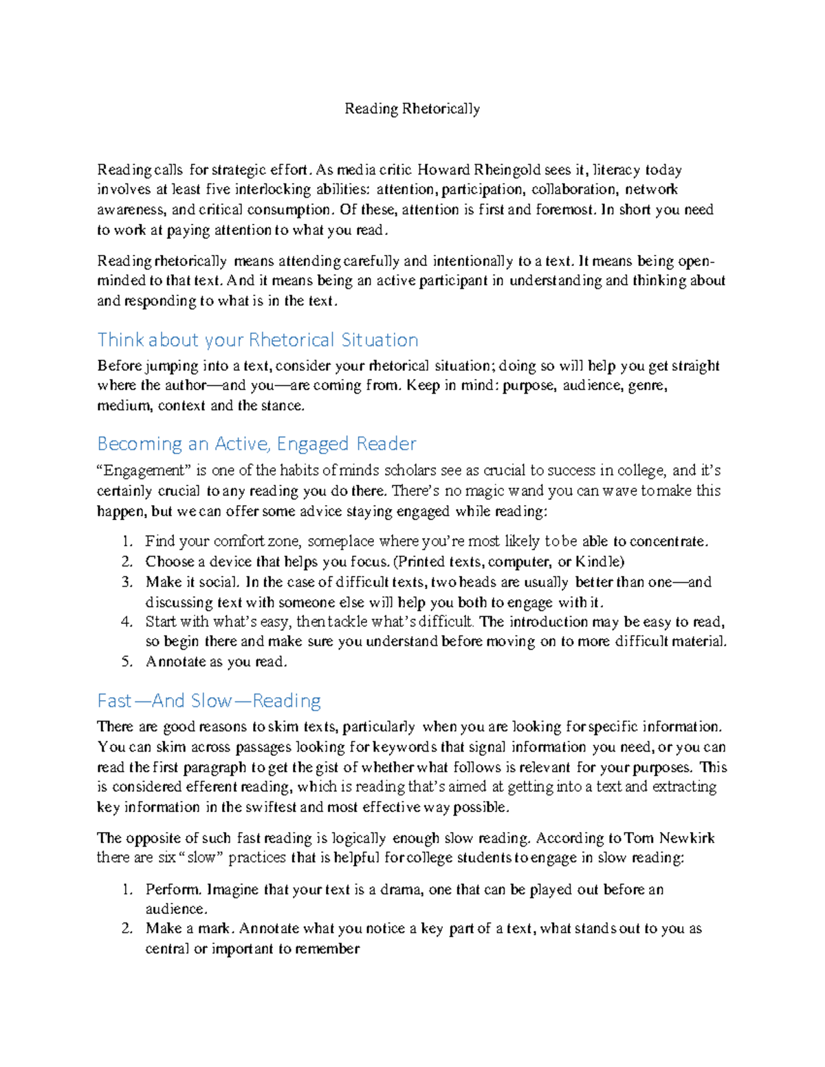 Reading Rhetorically - Mrs. Cain - Reading Rhetorically Reading calls ...