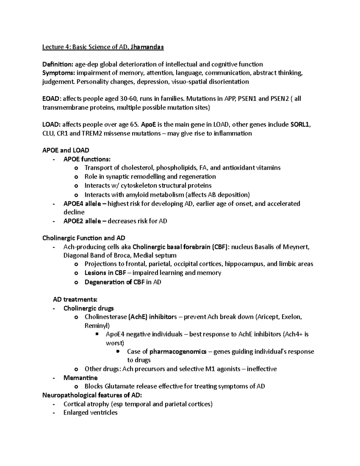 Lecture 4. Basic Science of AD - Personality changes, depression, visuo ...
