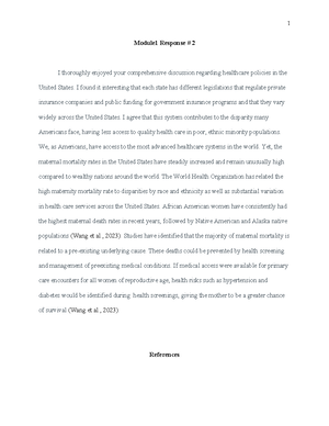 Module 1 Response - discussion - 1 Module 1 Response I enjoyed your ...