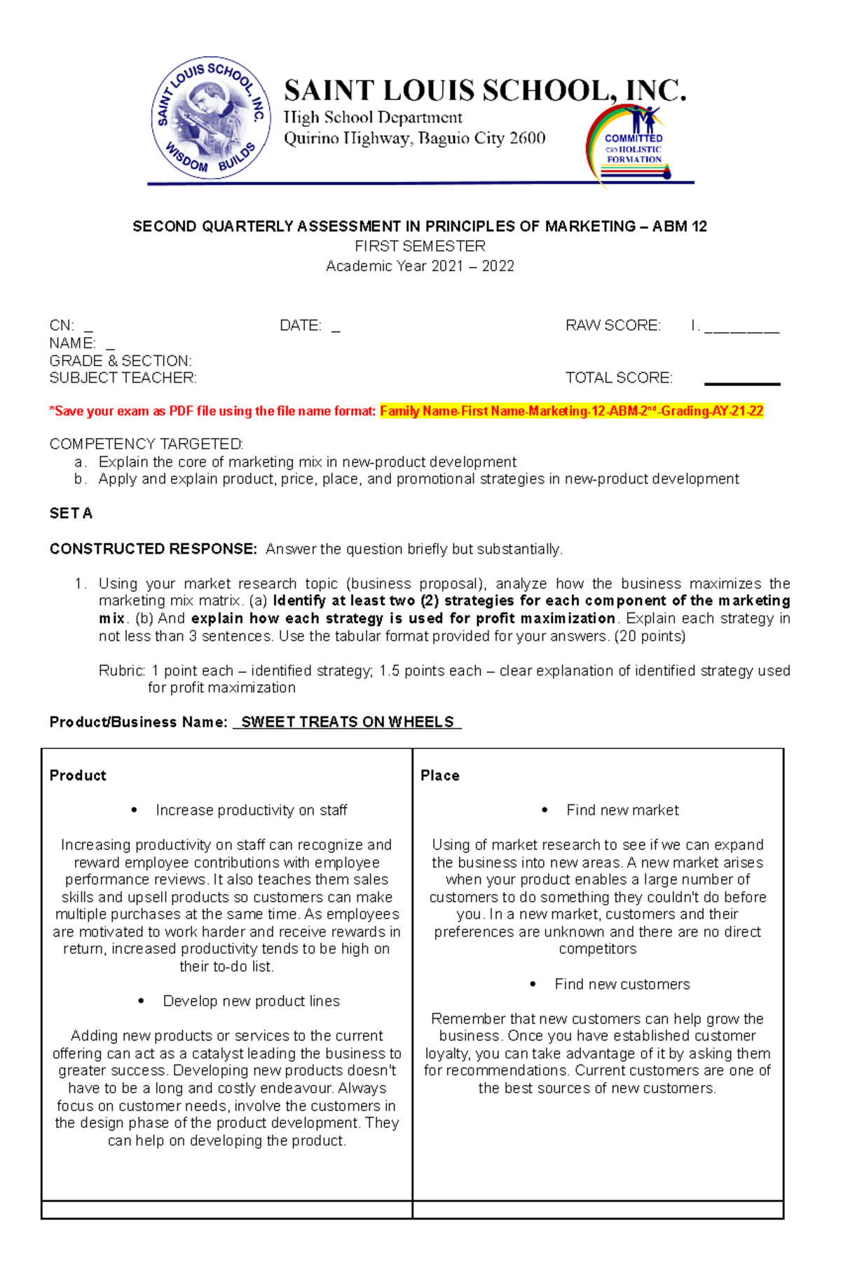 Marketing - Notes - SECOND QUARTERLY ASSESSMENT IN PRINCIPLES OF ...