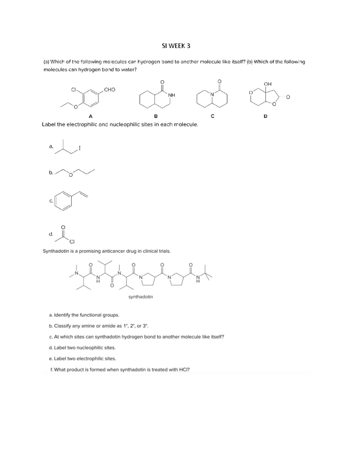Ochem week 3 practice - CHEM 3603 - SI WEEK - Studocu
