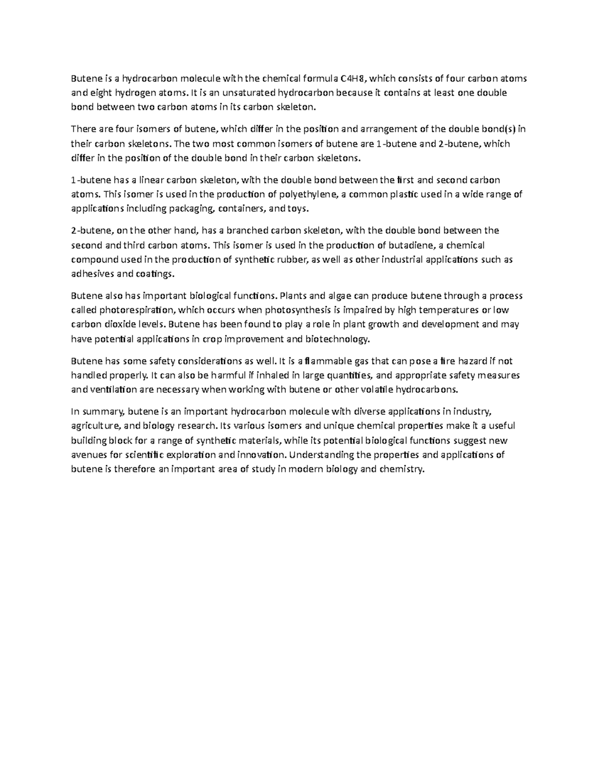 Bio Notes - Butene - Butene is a hydrocarbon molecule with the chemical ...