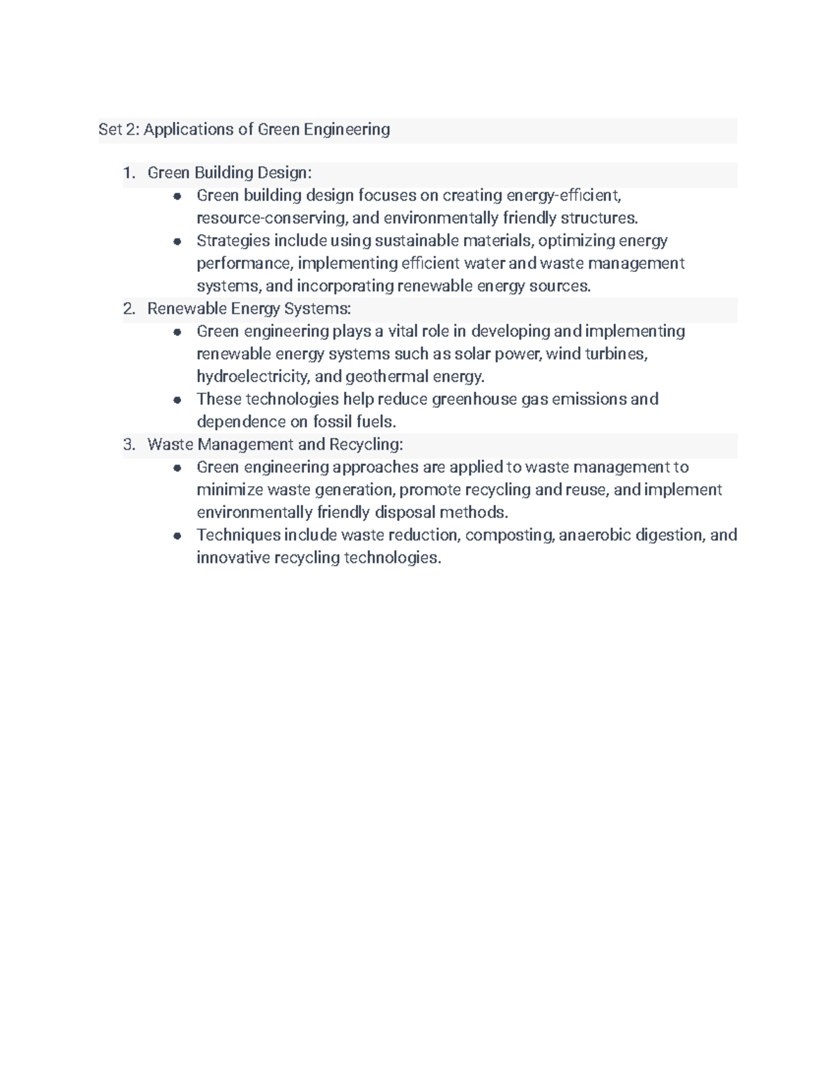 Set 2 Applications of Green Engineering - Set 2: Applications of Green ...