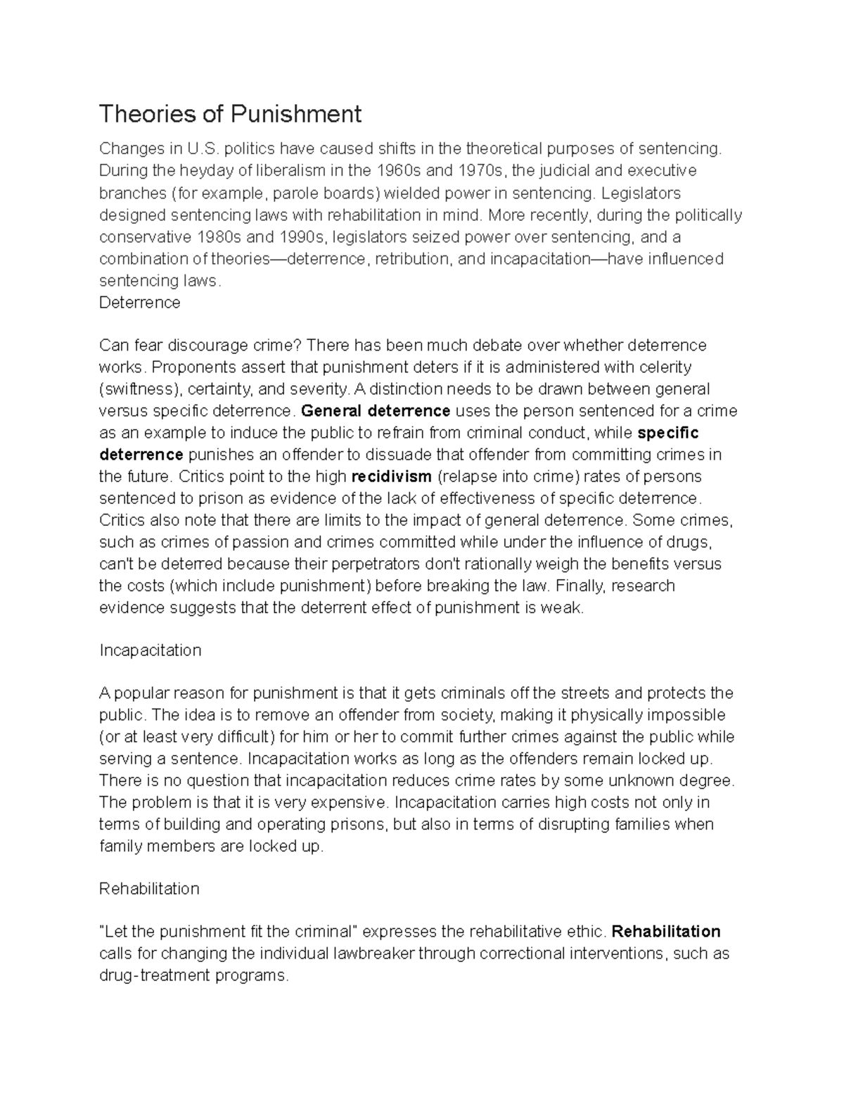 Theories of Punishment - Theories of Punishment Changes in U. politics ...