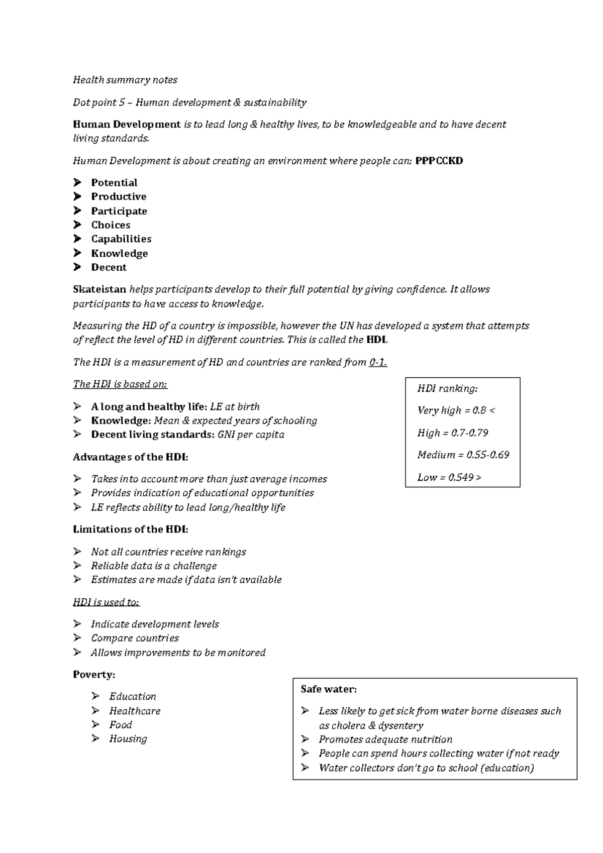 Health summary notes dp5 - Health summary notes Dot point 5 – Human ...