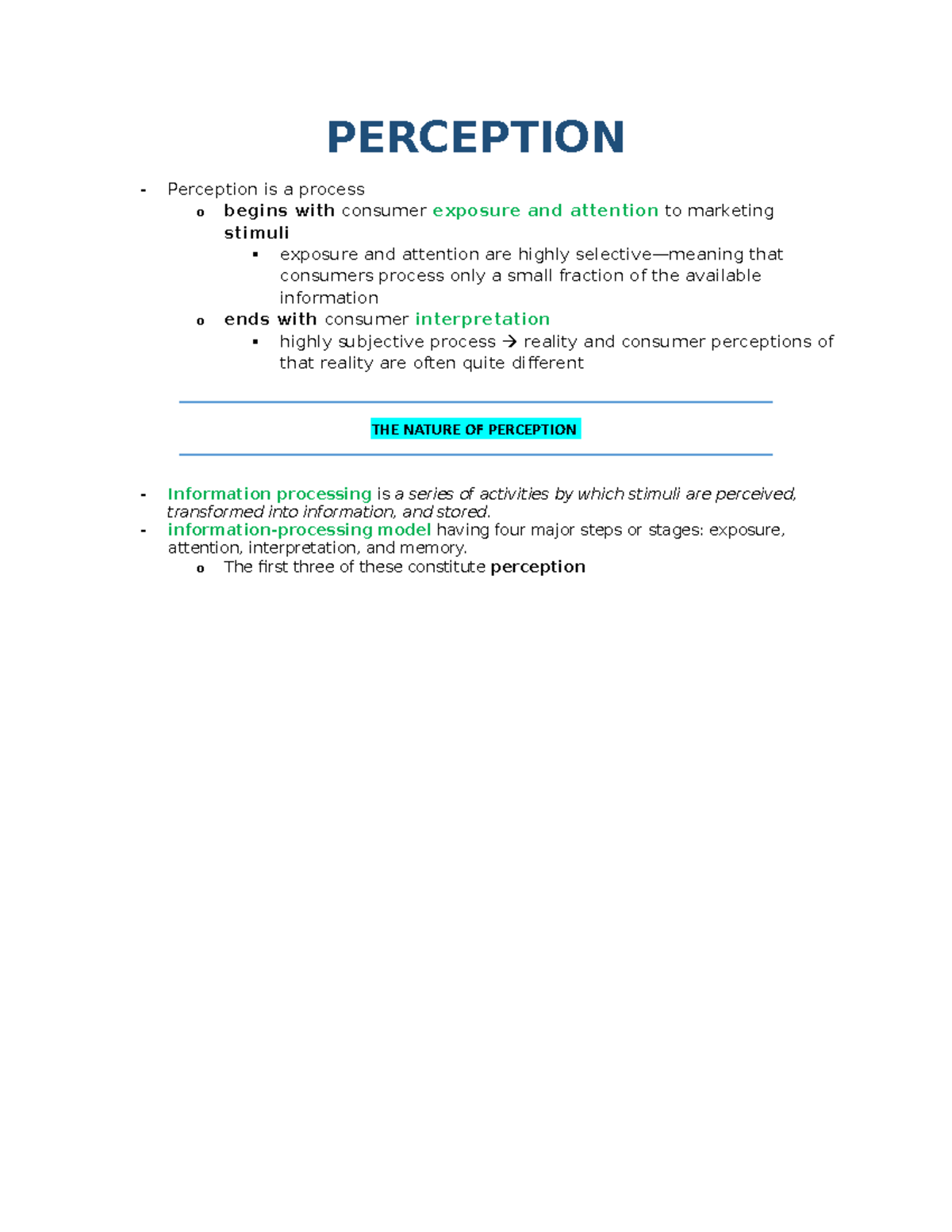 Chap 8 Perception - Lecture notes 8 - PERCEPTION - Perception is a ...