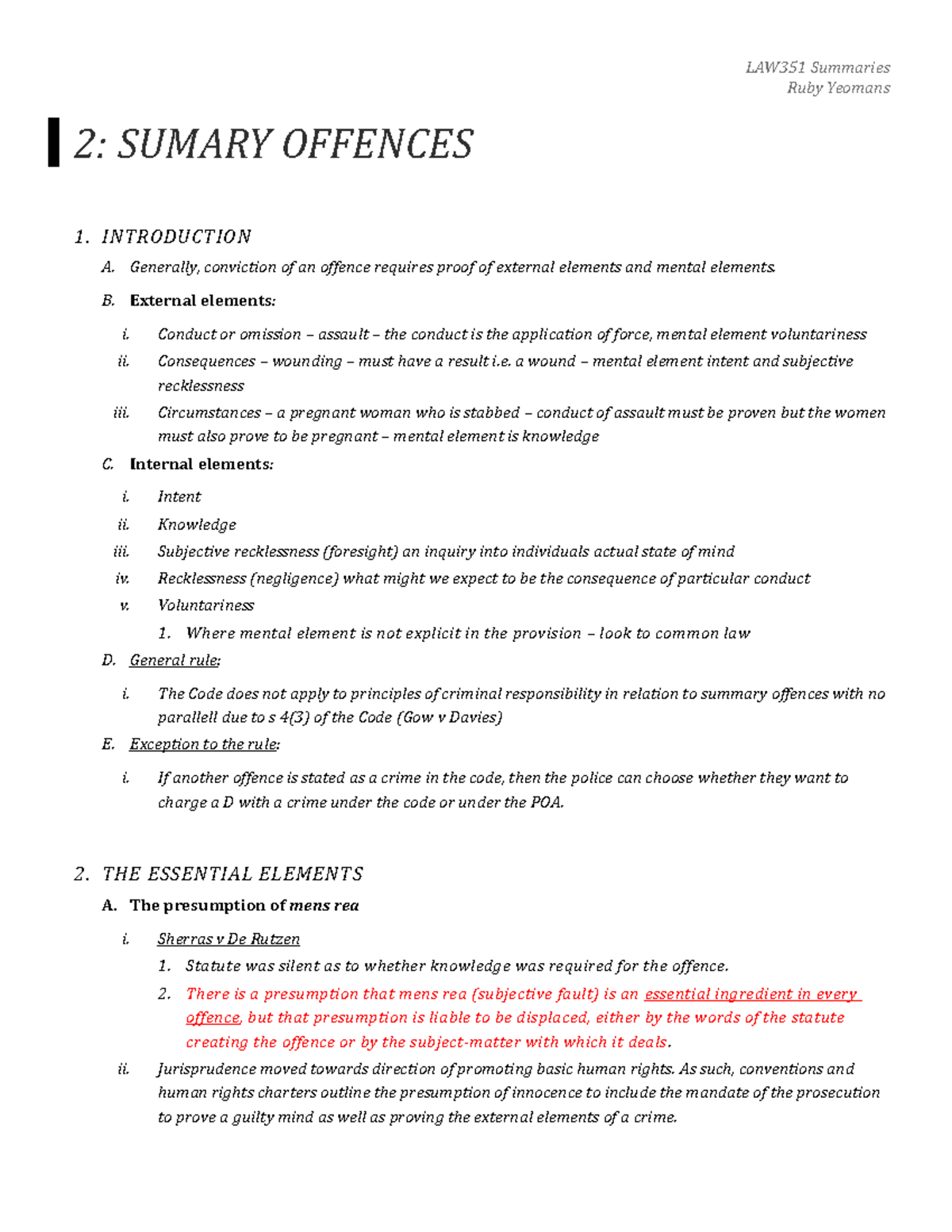 2 - Summary Offences - LAW351 Summaries Ruby Yeomans 2: SUMARY OFFENCES ...