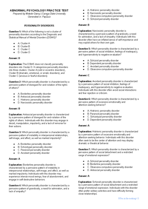 Abnormal Psychology - Practice Drill - ABNORMAL PSYCHOLOGY 1 of the ...