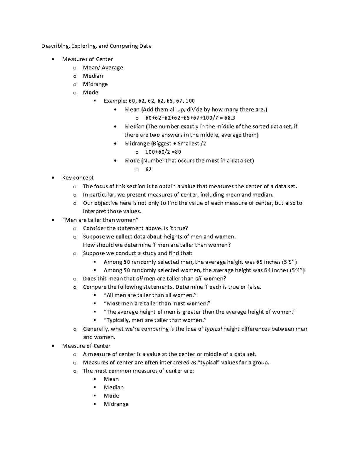 Describing, Exploring, and Comparing data - Describing, Exploring, and Comparing Data Measures ...