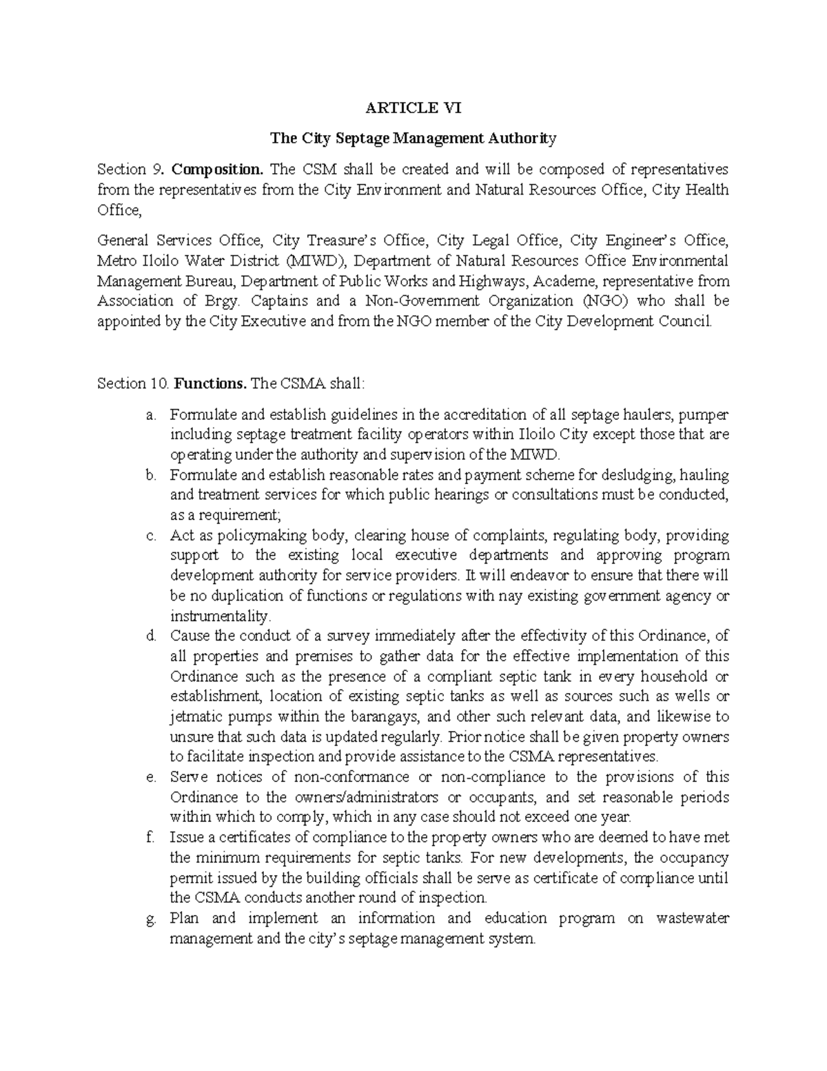 Article VI section 9-11 - ARTICLE VI The City Septage Management ...
