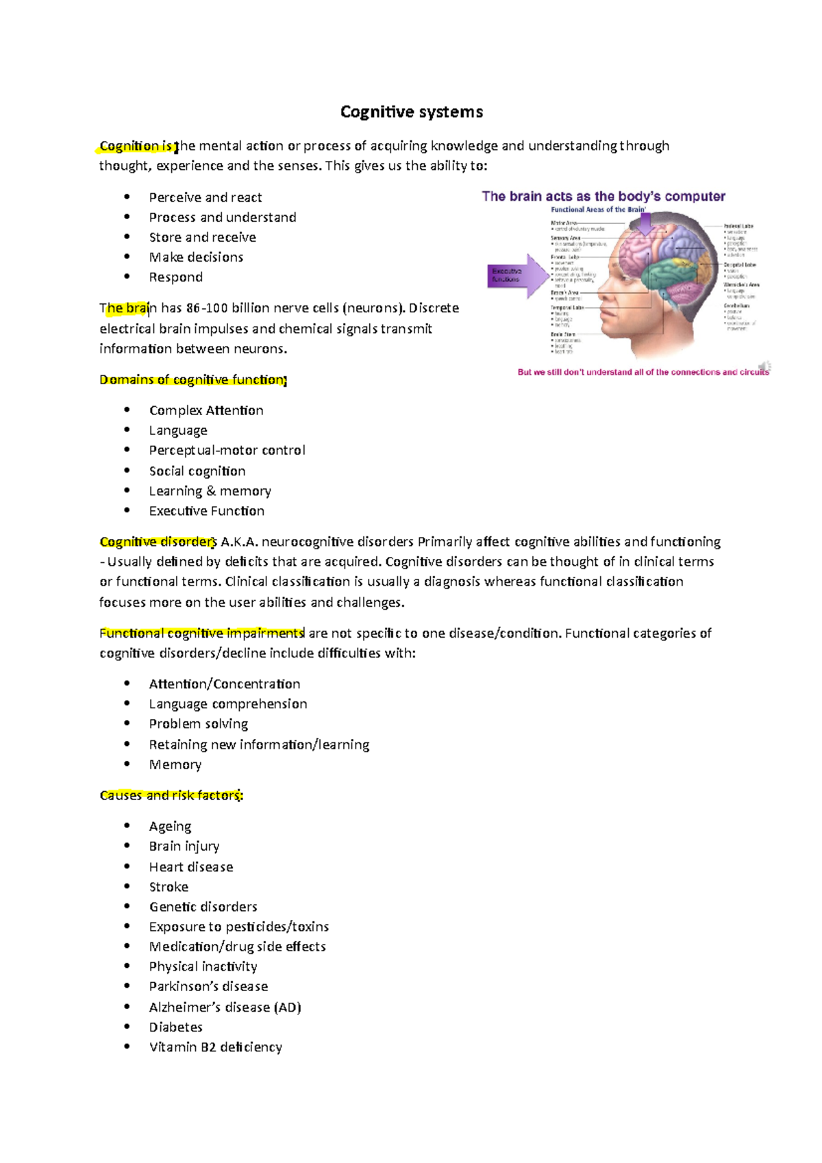 Cognitive Systems Post Lecture Notes Cognitive Systems Cognition Is The Mental Action Or