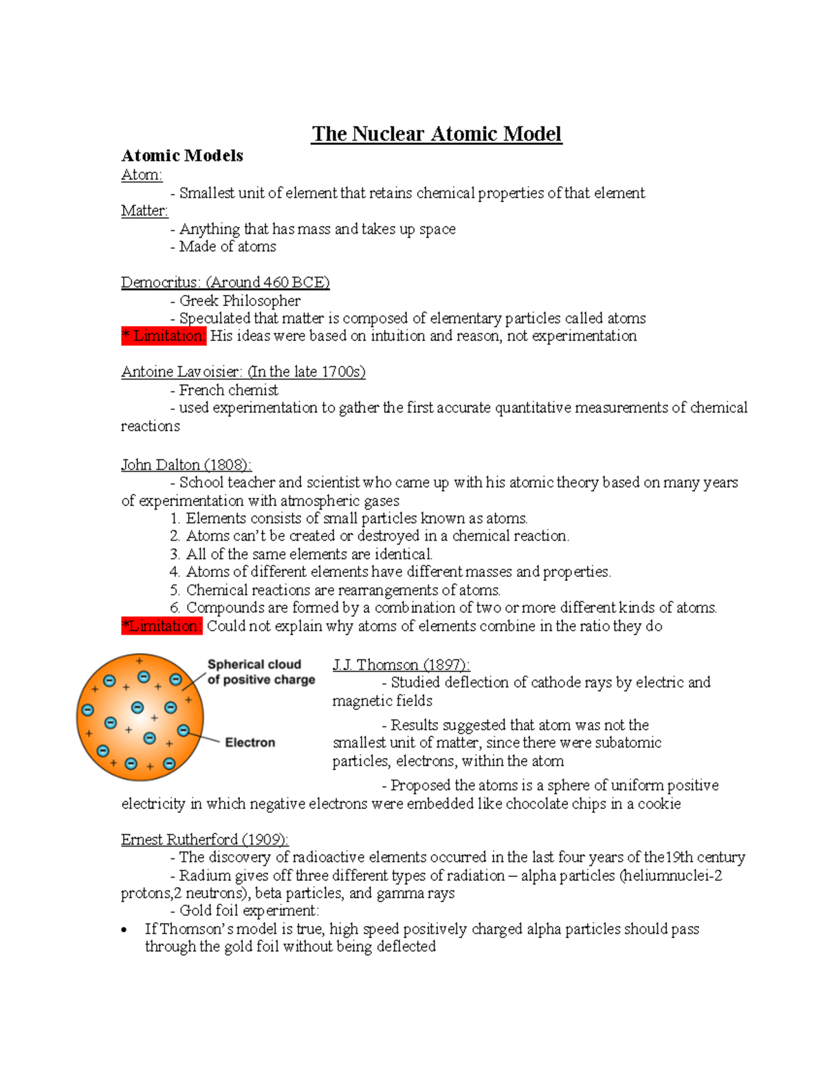 Atomic Model Handout - The Nuclear Atomic Model Atomic Models Atom ...