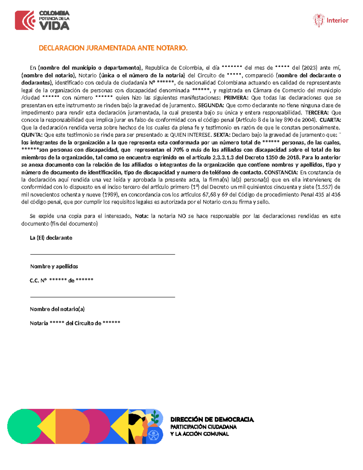 7 - declaracion juramentada - DECLARACION JURAMENTADA ANTE NOTARIO. En ...