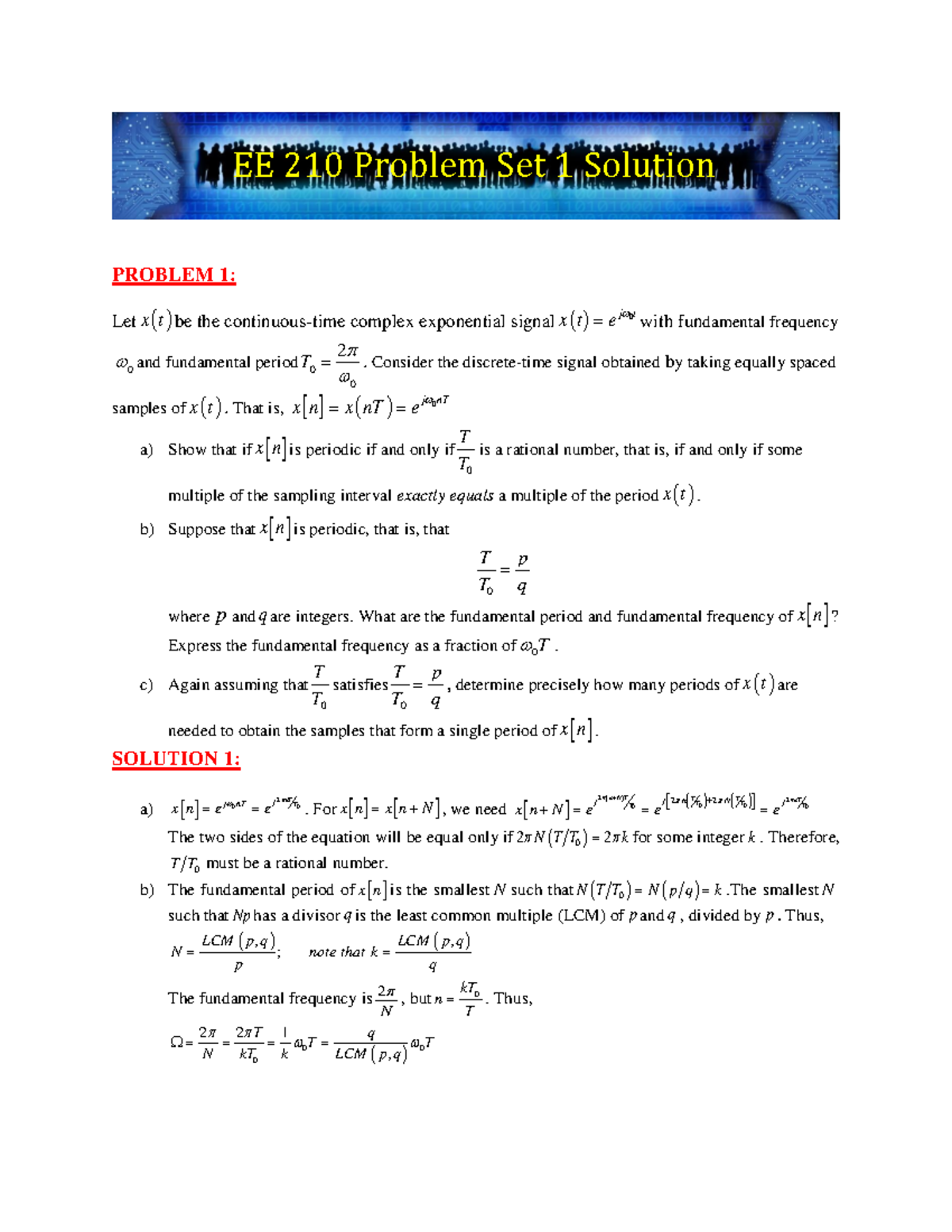 EE 210 Problem Set 1 Solution Fall 2017 - EE 210 Problem Set 1 Solution ...