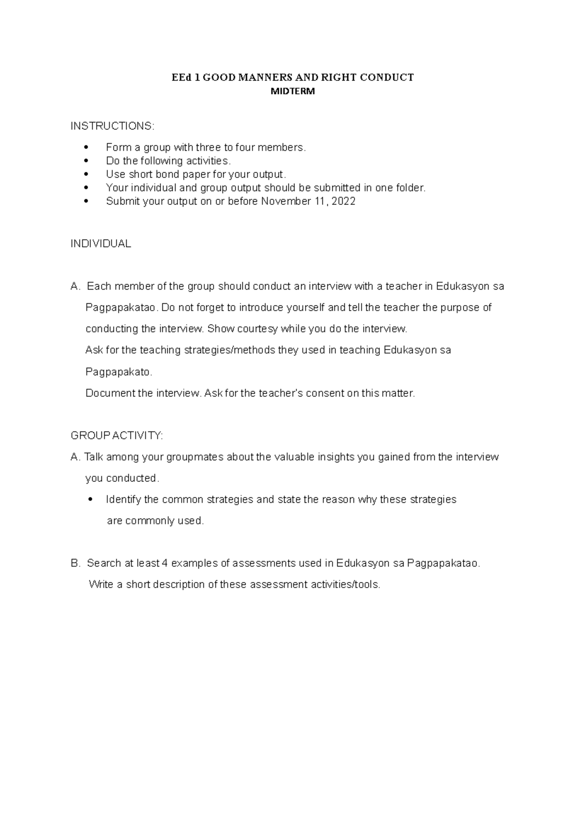 Midterm-Activity - Midterm Activity - EEd 1 GOOD MANNERS AND RIGHT ...