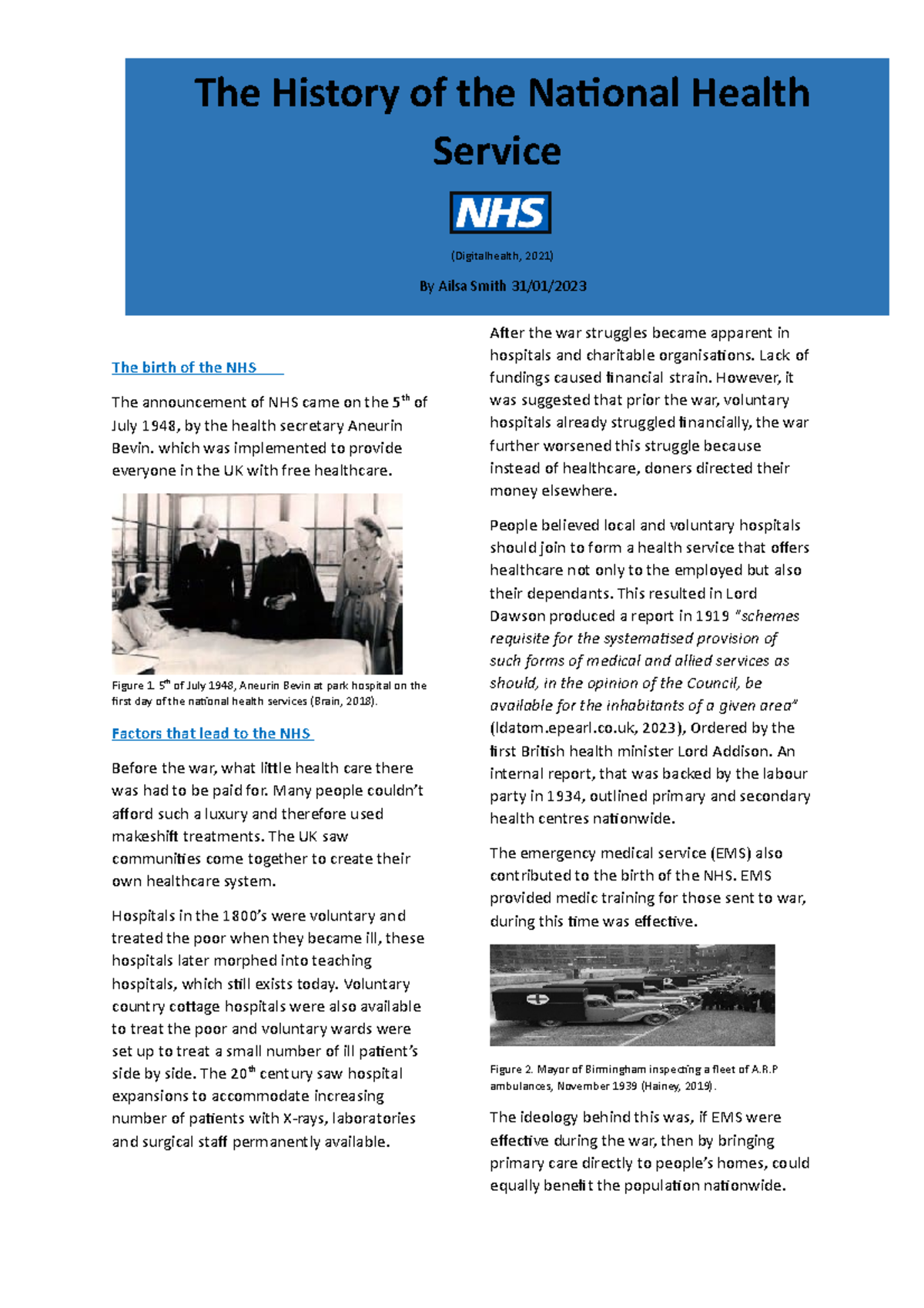 Article final copy - The birth of the NHS The announcement of NHS came ...