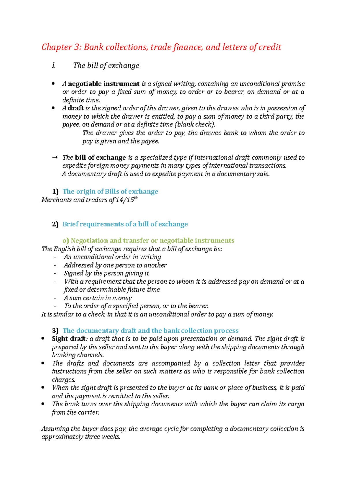 Chapter 7 IBT Schaffer - Chapter 3: Bank collections, trade finance, and letters of credit I ...