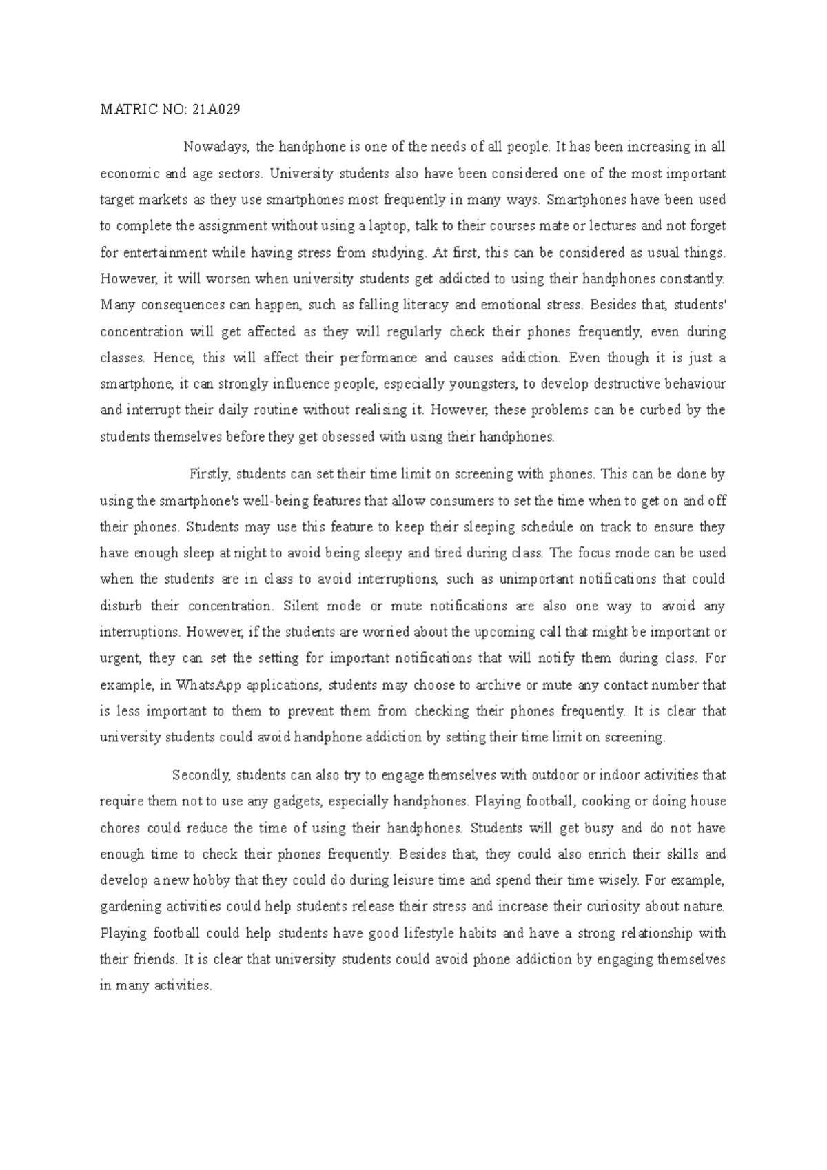 Extended Essay TEST - Example - MATRIC NO: 21A Nowadays, the handphone ...