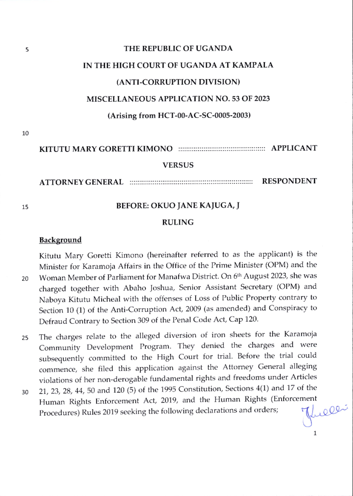 Kitutu Mary Vs Attorney General - 5 THE REPUBLIC OF UGANDA IN THE HIGH ...