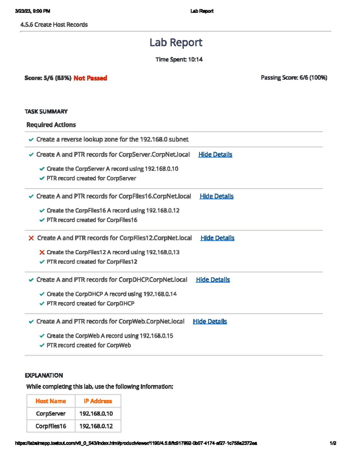 4.5.6 Create Host Records - 9:00 PM Lab Report 4.5 Create Host Records ...