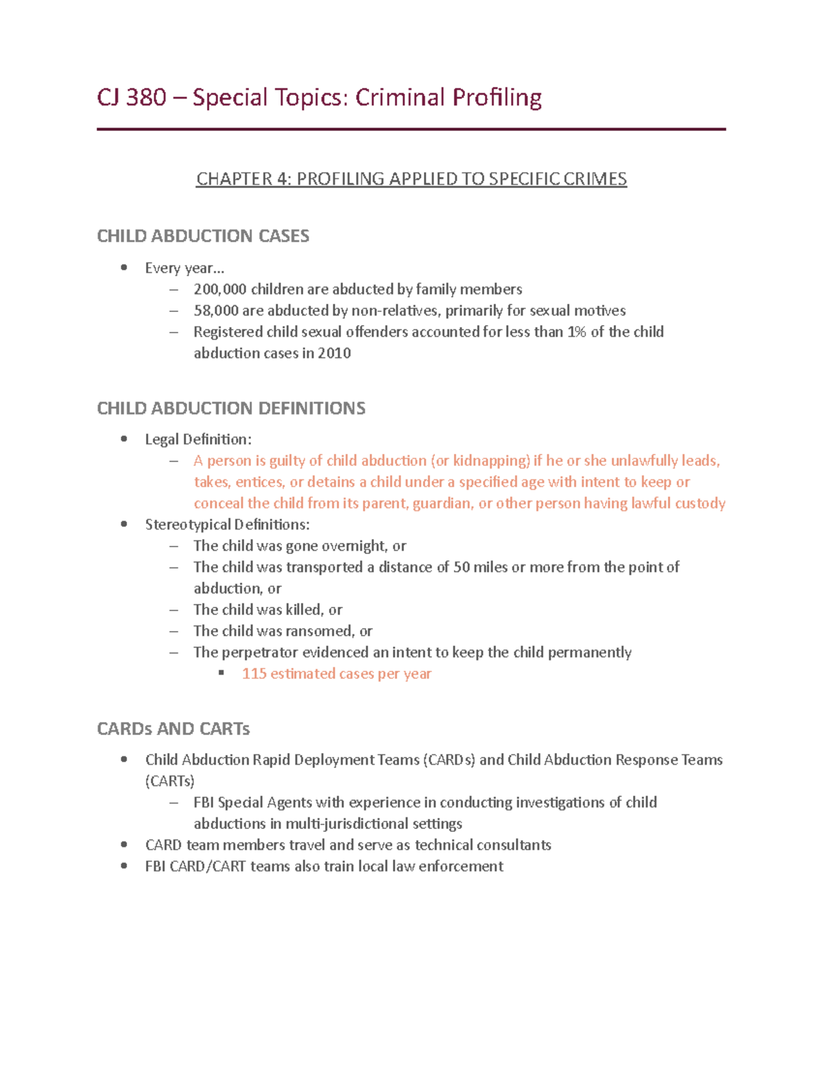 CJ 380 - Chapter 4 Profiling Applied to Specific Crimes - CJ 380 ... CJ 380 - Chapter 4 Profiling Applied to Specific Crimes - CJ 380 ...