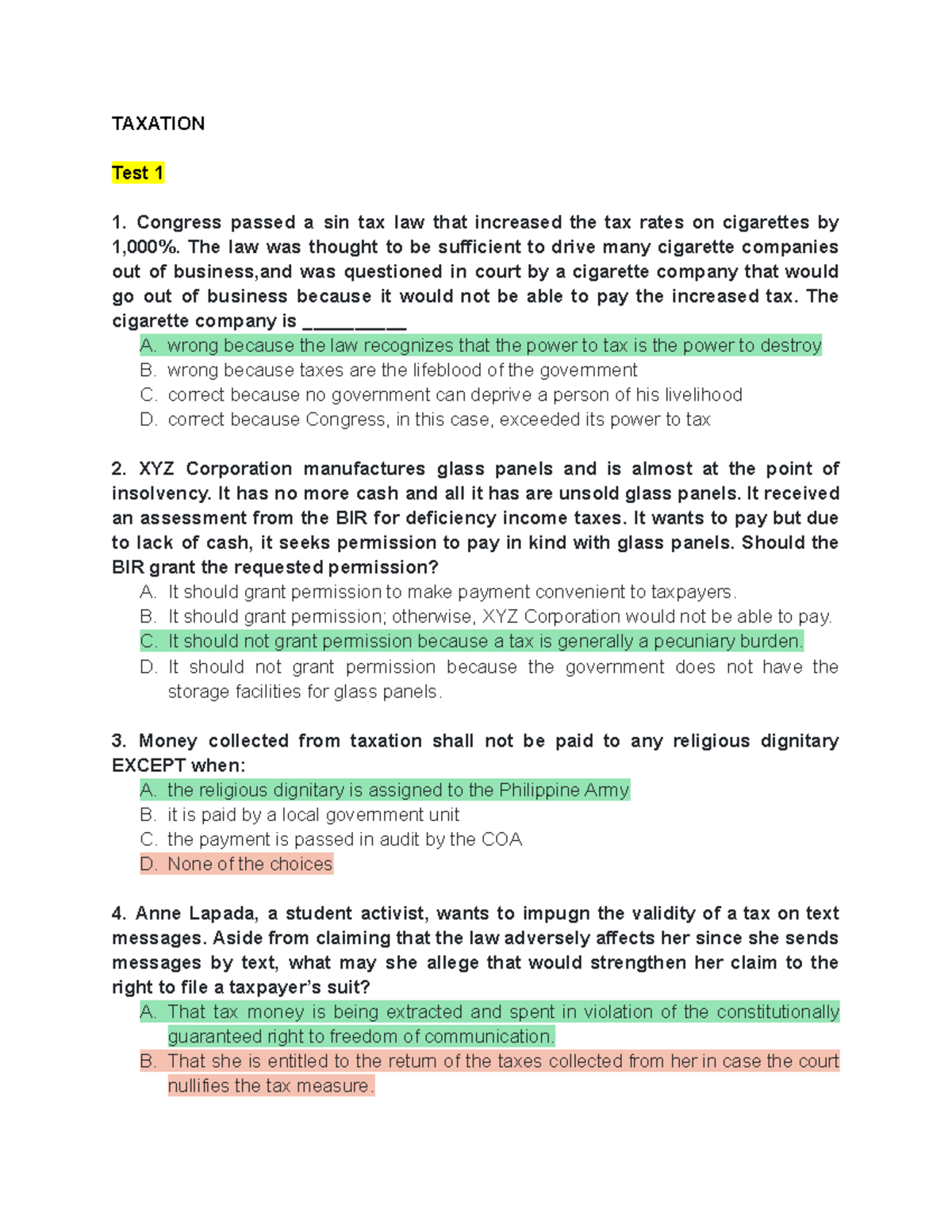 Taxation- Quizzes Reviewer for Taxation for board exam review ...