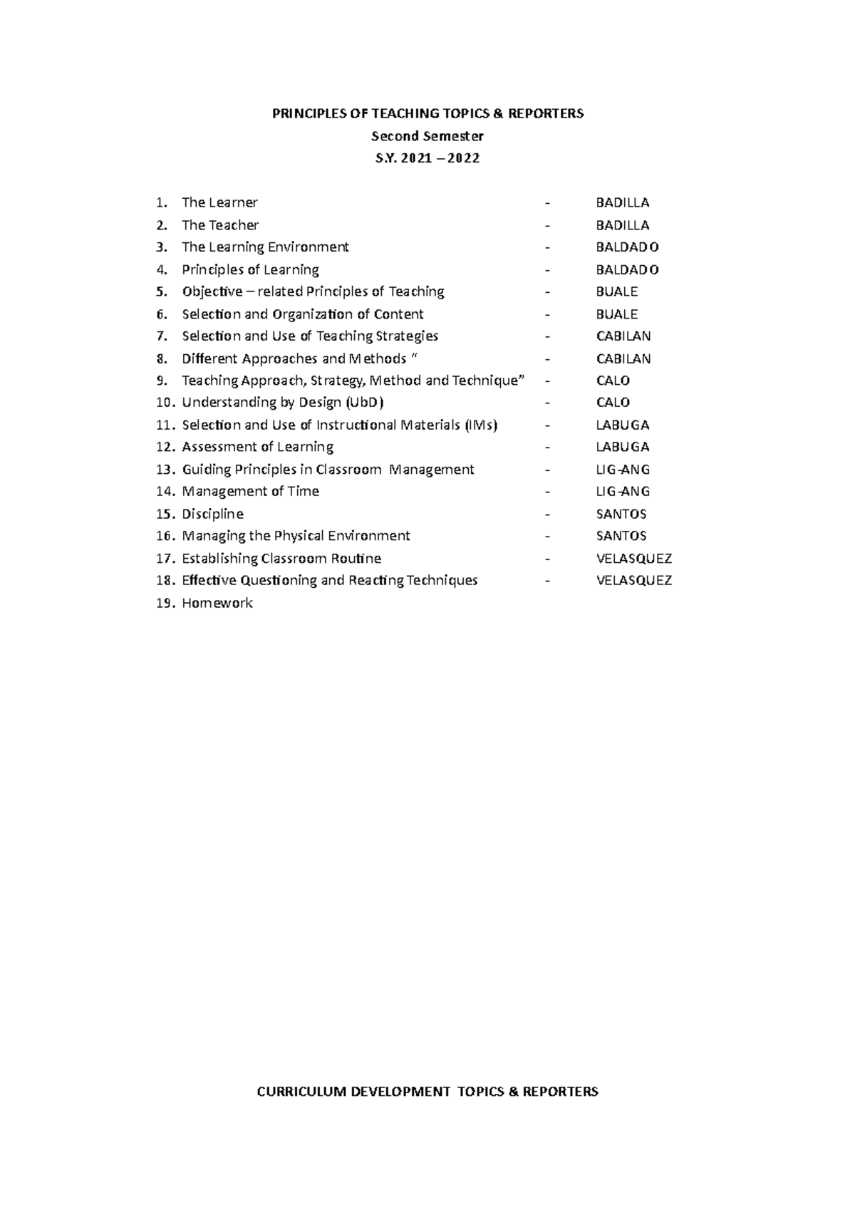 Assigned Topics For Reporting PRINCIPLES OF TEACHING TOPICS assigned-topics-for-reporting-principles-of-teaching-topics