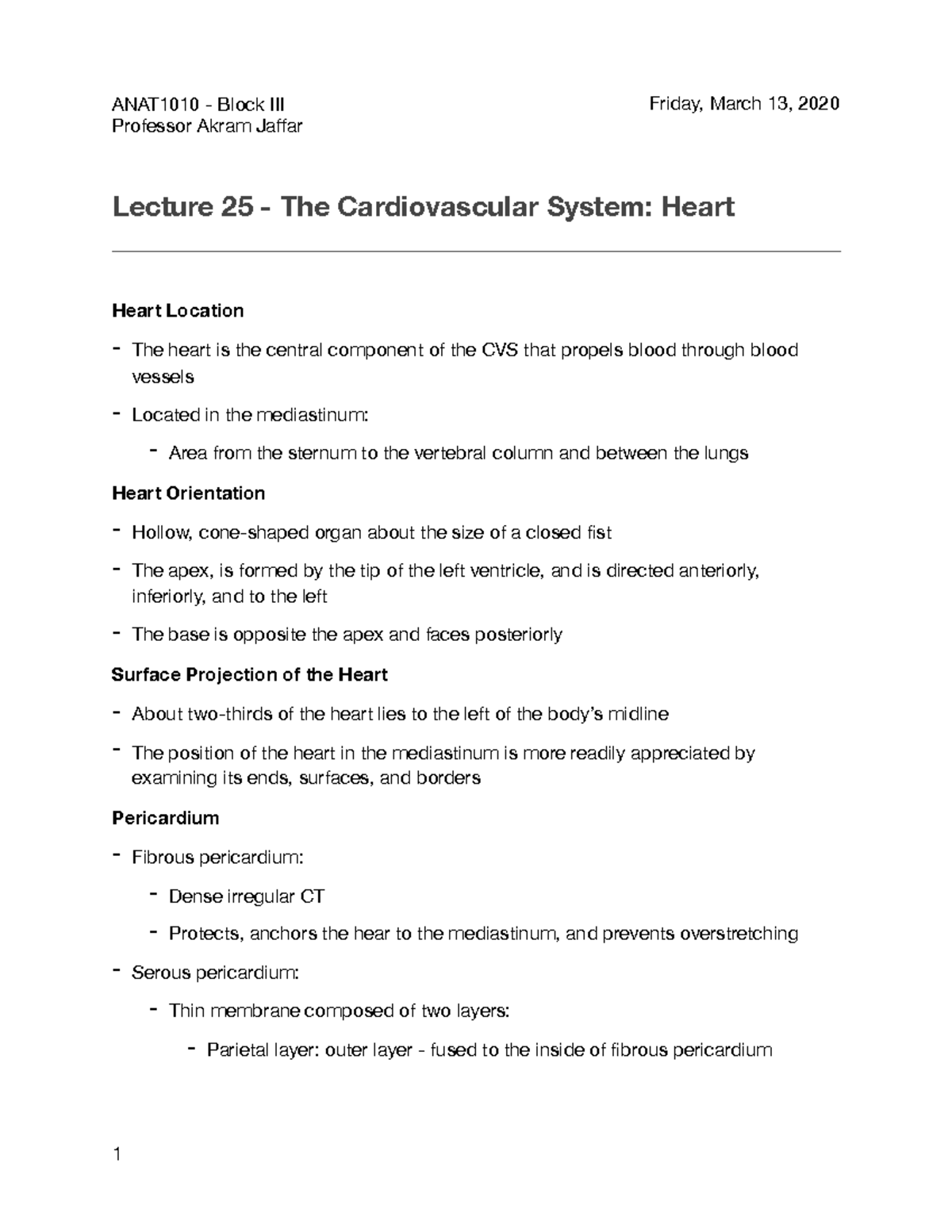 Lecture 25 - The Cardiovascular System - Heart - Professor Akram Jaffar ...