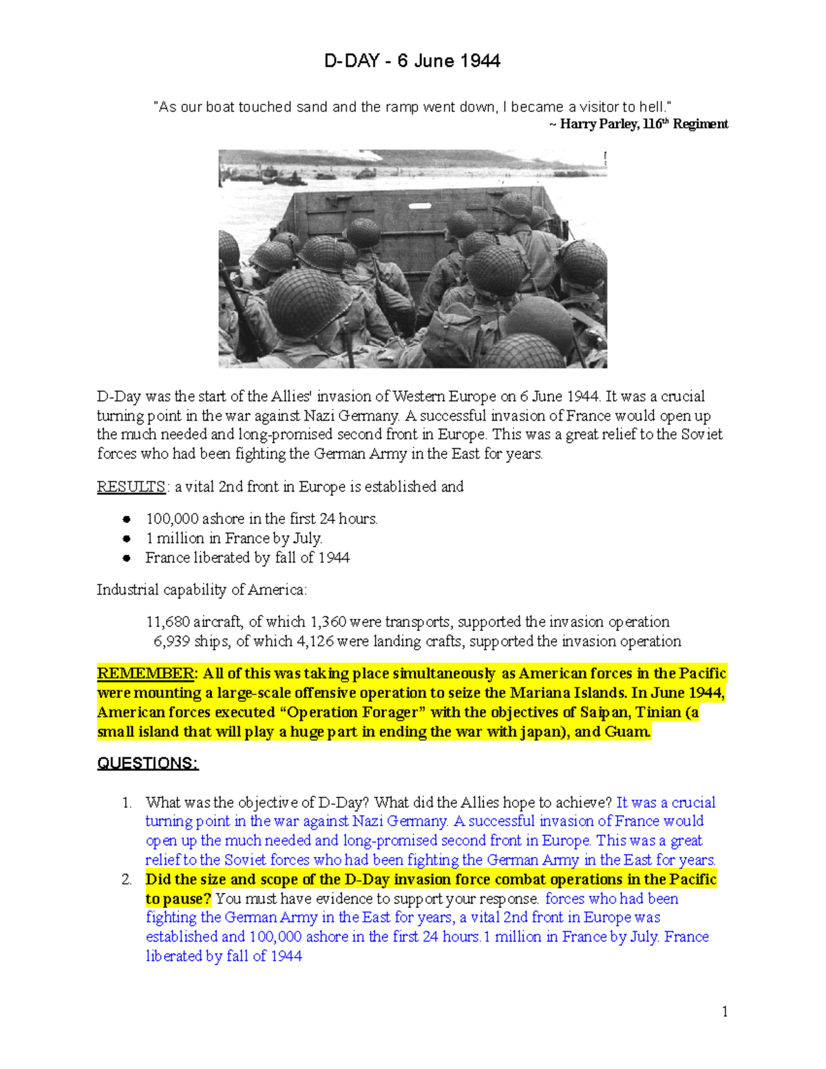 Bryant Reyes - HW 32 D Day Beach Landings with the Higgins Boat - D-DAY ...