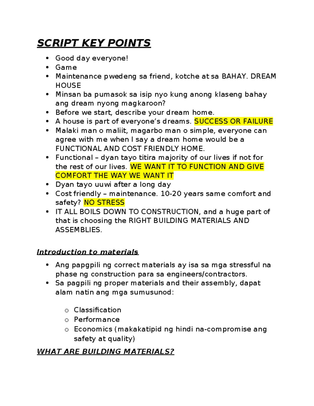 Report BSD - SCRIPT KEY POINTS Good day everyone! Game Maintenance pwedeng sa friend, kotche ...