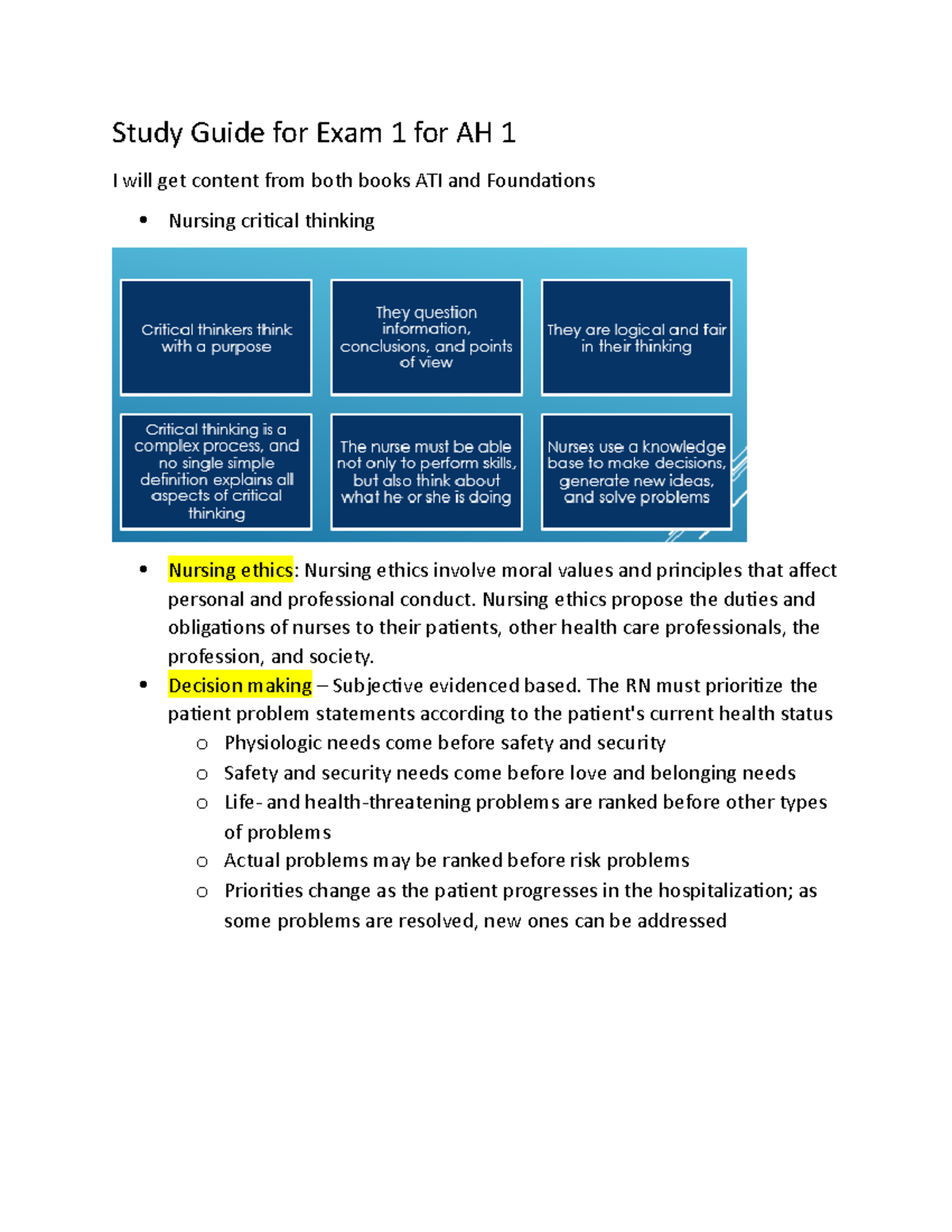 AH Q 1 study guide - Notes for communication and basic nursing care ...