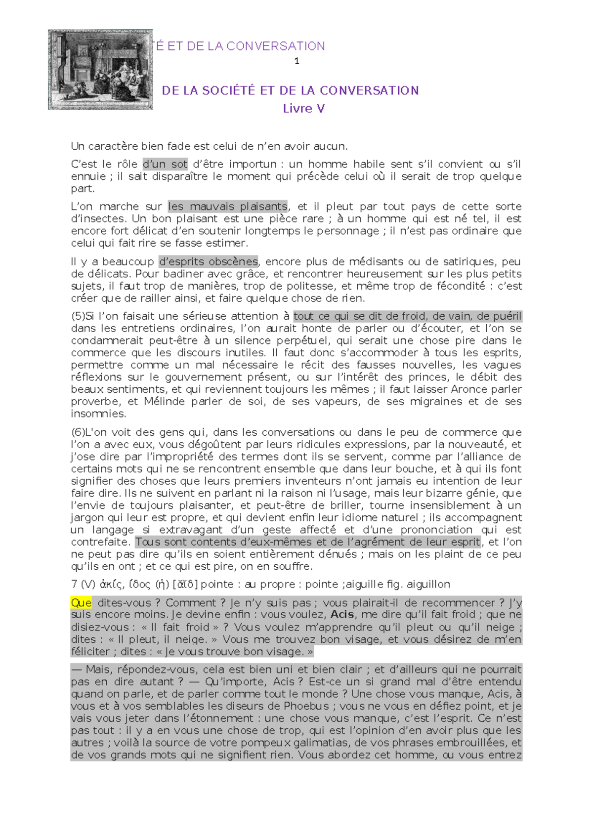 La Bruyère De la société de conversation 5 - 1 DE LA SOCIÉTÉ ET DE LA ...