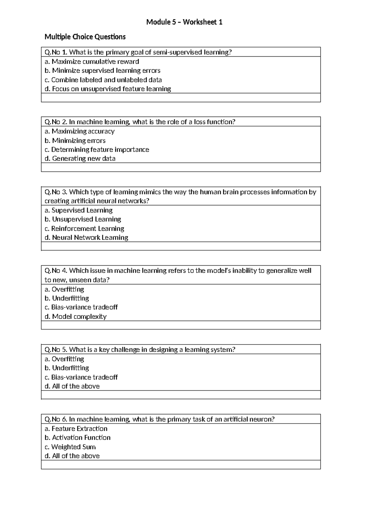 Module 5 Workbook 1- solution - Module 5 – Worksheet 1 Multiple Choice ...