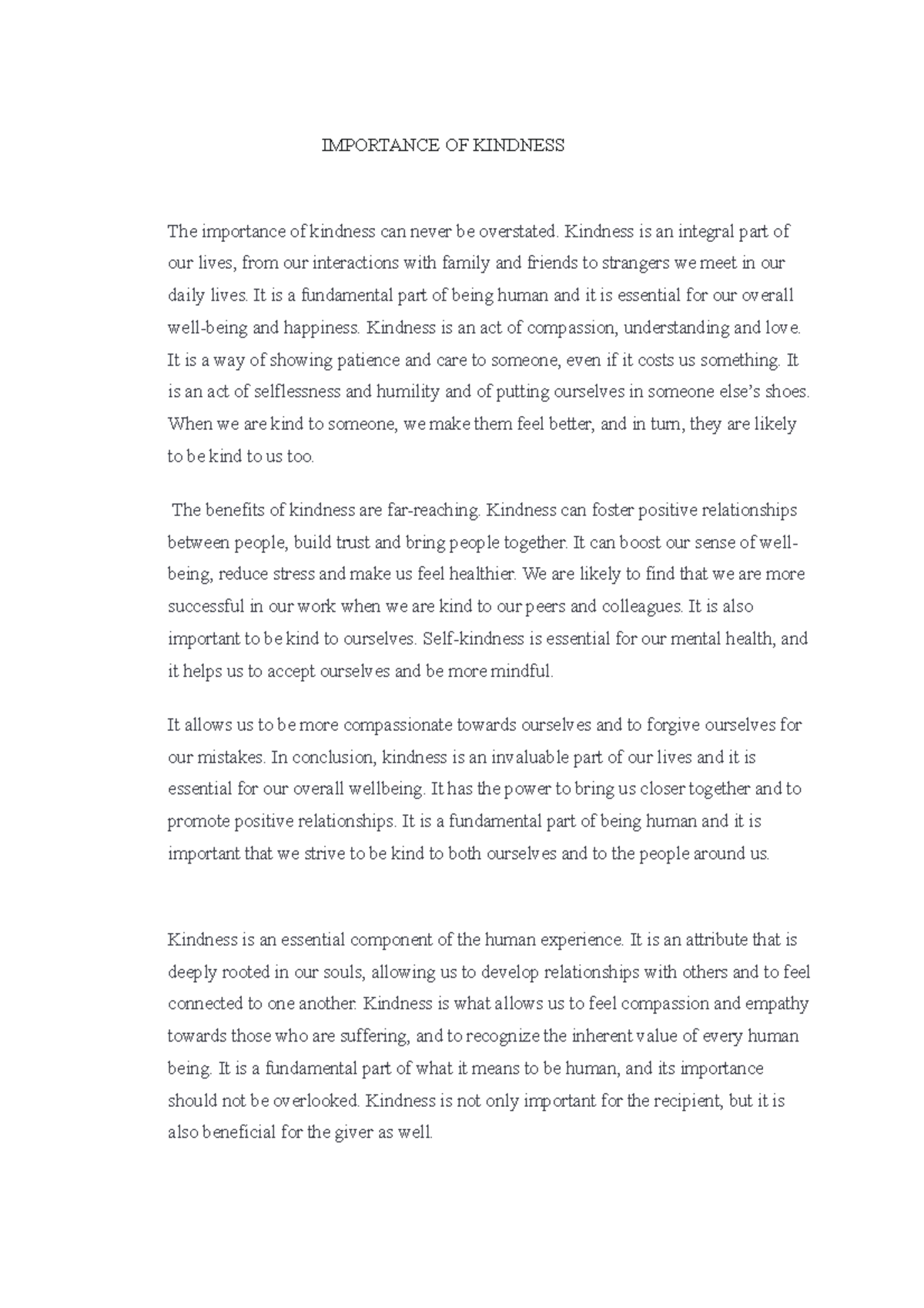 Importance OF Kindness - IMPORTANCE OF KINDNESS The importance of ...