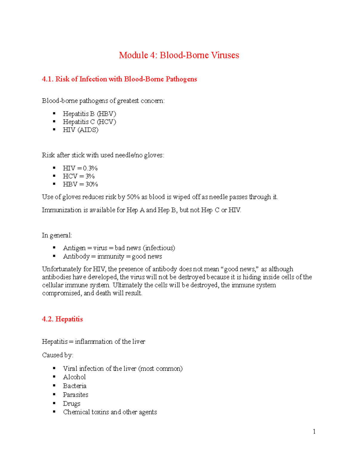 Module 4 Content - Lecture notes 4 - Module 4: Blood-Borne Viruses 4 ...