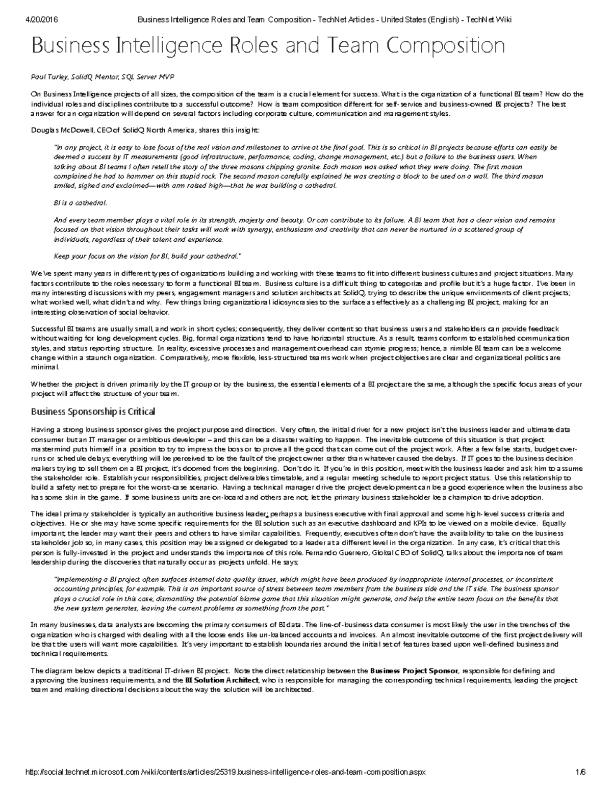 WEEK 03 - Business Intelligence Roles and Team Composition - Business ...