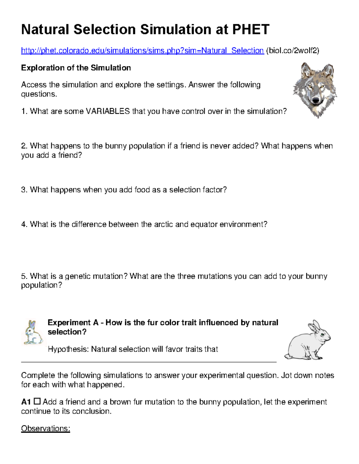 U8 Natural Selection Simulation at PHET - Natural Selection Simulation ...